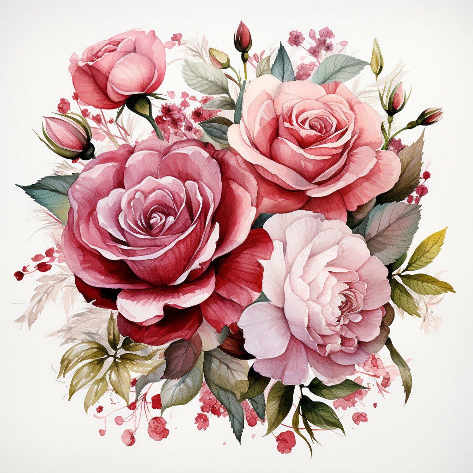 Colorful Rose Flowers Clip Art Bundle 20 High-quality PNG Files Instant ...