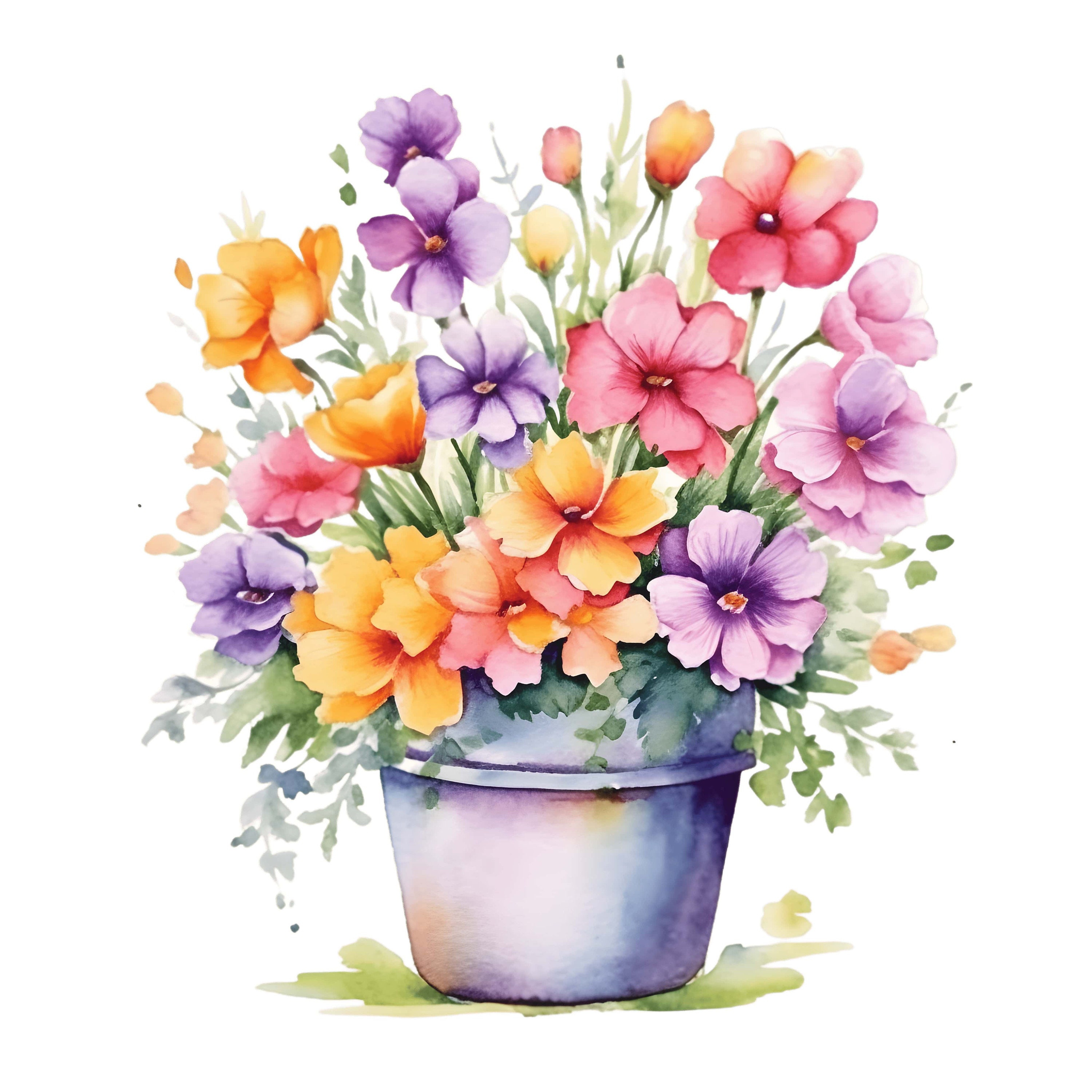 Flower Pot Watercolor Clip Art Bundle 20 High-quality PNG Files Instant ...
