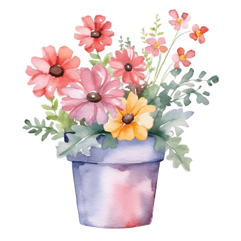 Flower Pot Watercolor Clip Art Bundle 20 High-quality PNG Files Instant ...