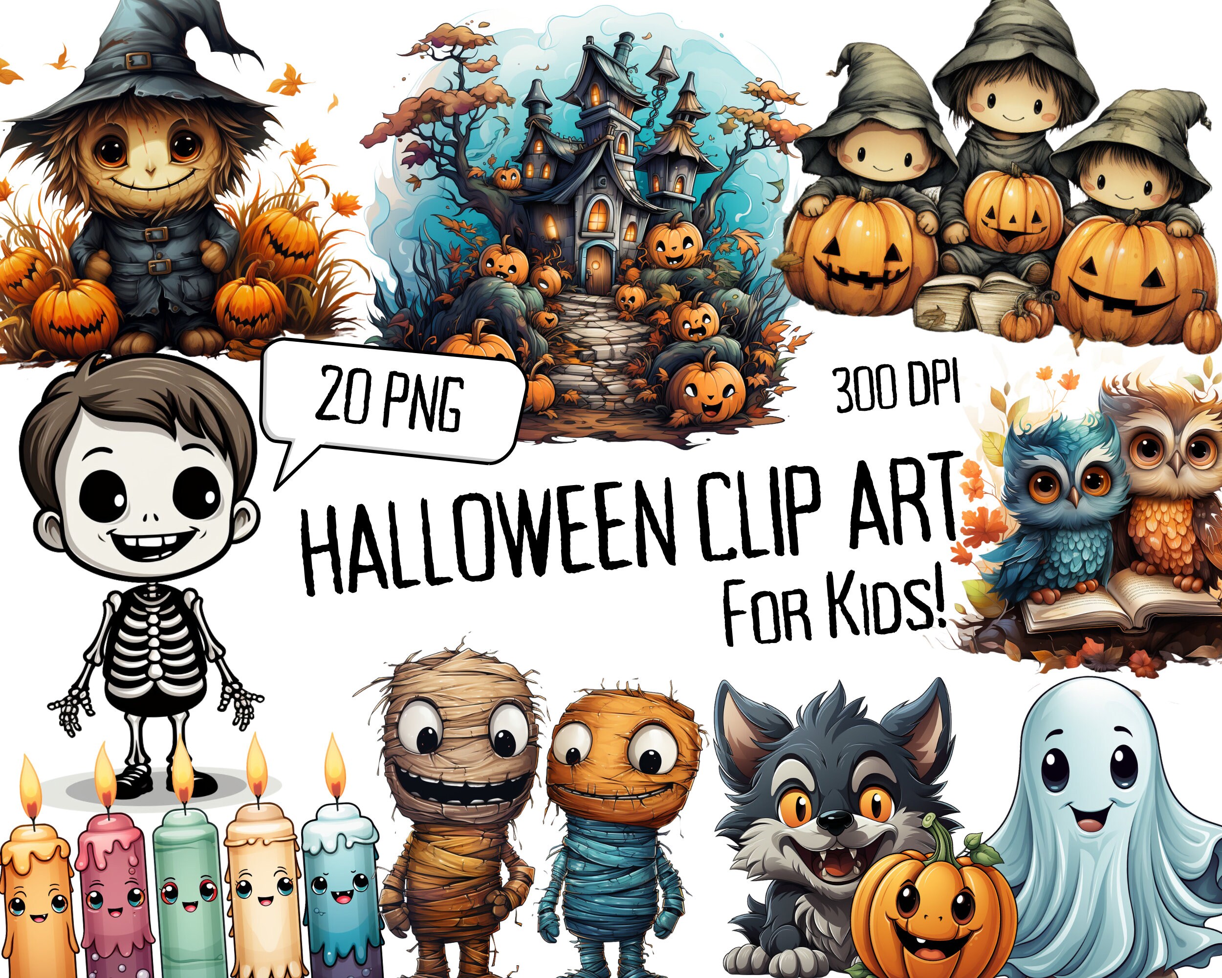 Halloween Clipart Sweet Kids Elements Bundle 20 Halloween Clip Art PNG ...