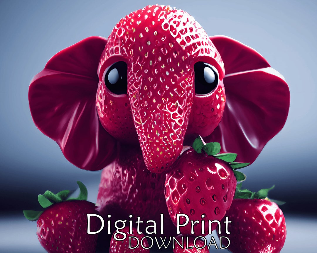 Strawberry Elephant Printable Wall Art Digital Art Strawberry Elephant ...