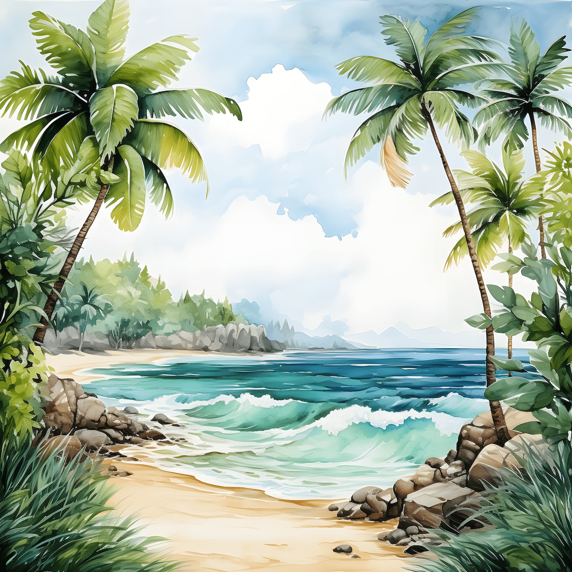 Palm Beach Watercolor Clip Art Bundle 20 High-quality PNG Files Instant ...