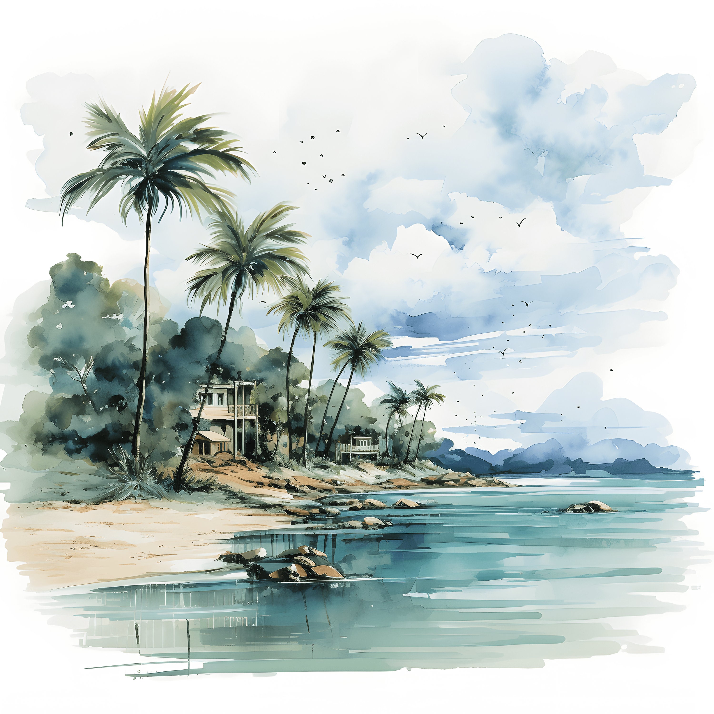 Palm Beach Watercolor Clip Art Bundle 20 High-quality PNG Files Instant ...