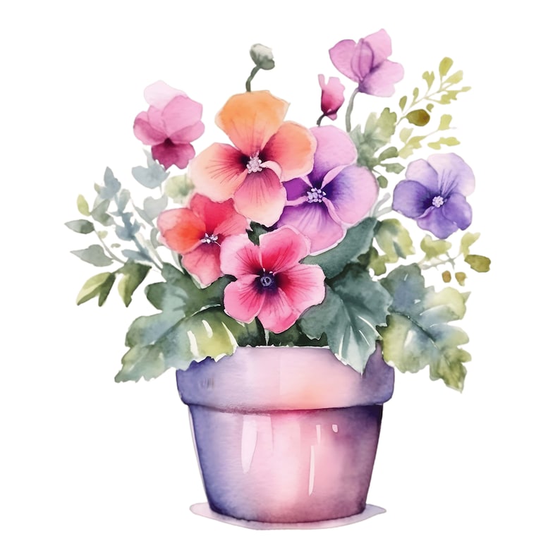 Flower Pot Watercolor Clip Art Bundle 20 High-quality PNG Files Instant ...