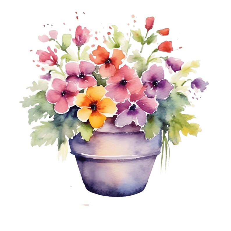 Flower Pot Watercolor Clip Art Bundle 20 High-quality PNG Files Instant ...