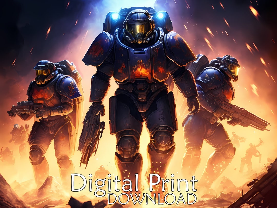 Futuristic Troopers in Galactic Battle High-tech Soldiers Wall Art Printable Combat Poster ...