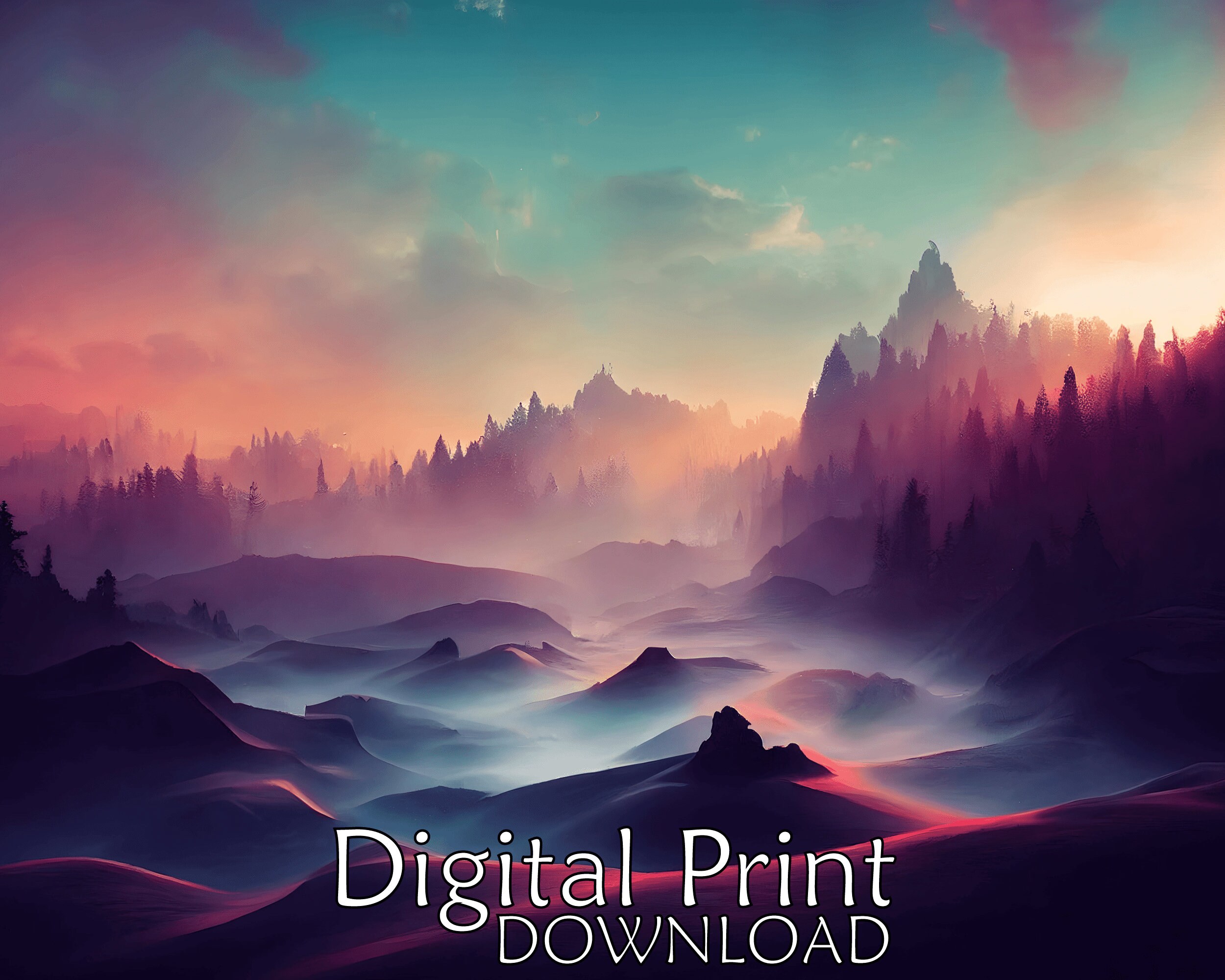 House Artwork Design Mountain Landscape Nature Digital Art Print File ...