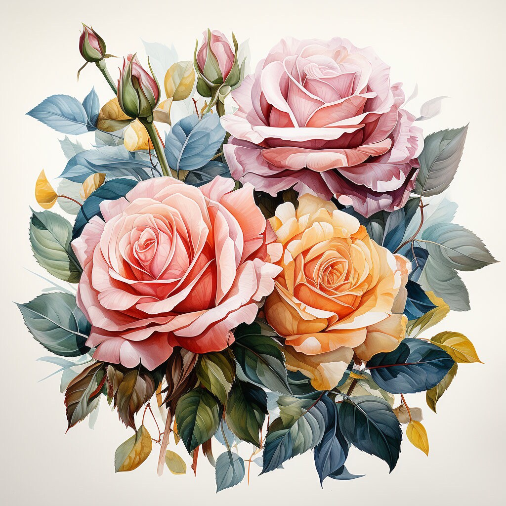 Colorful Rose Flowers Clip Art Bundle 20 High-quality PNG Files Instant ...
