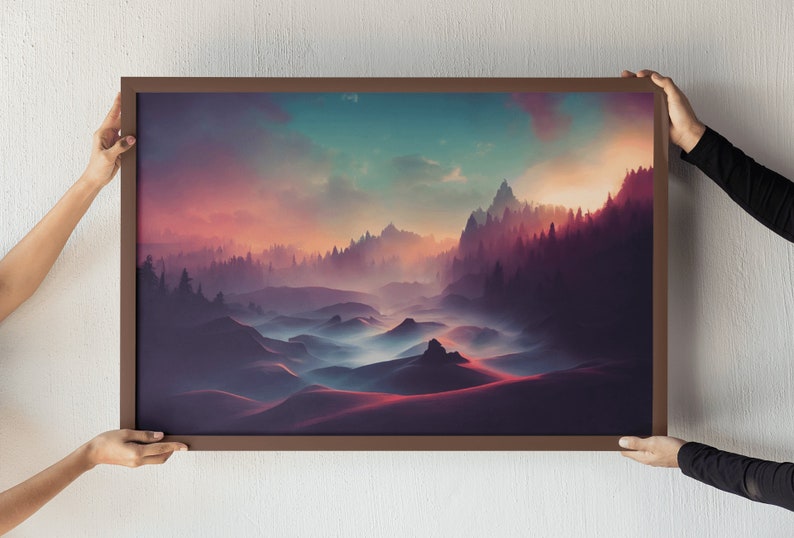 House Artwork Design Mountain Landscape Nature Digital Art Print File ...