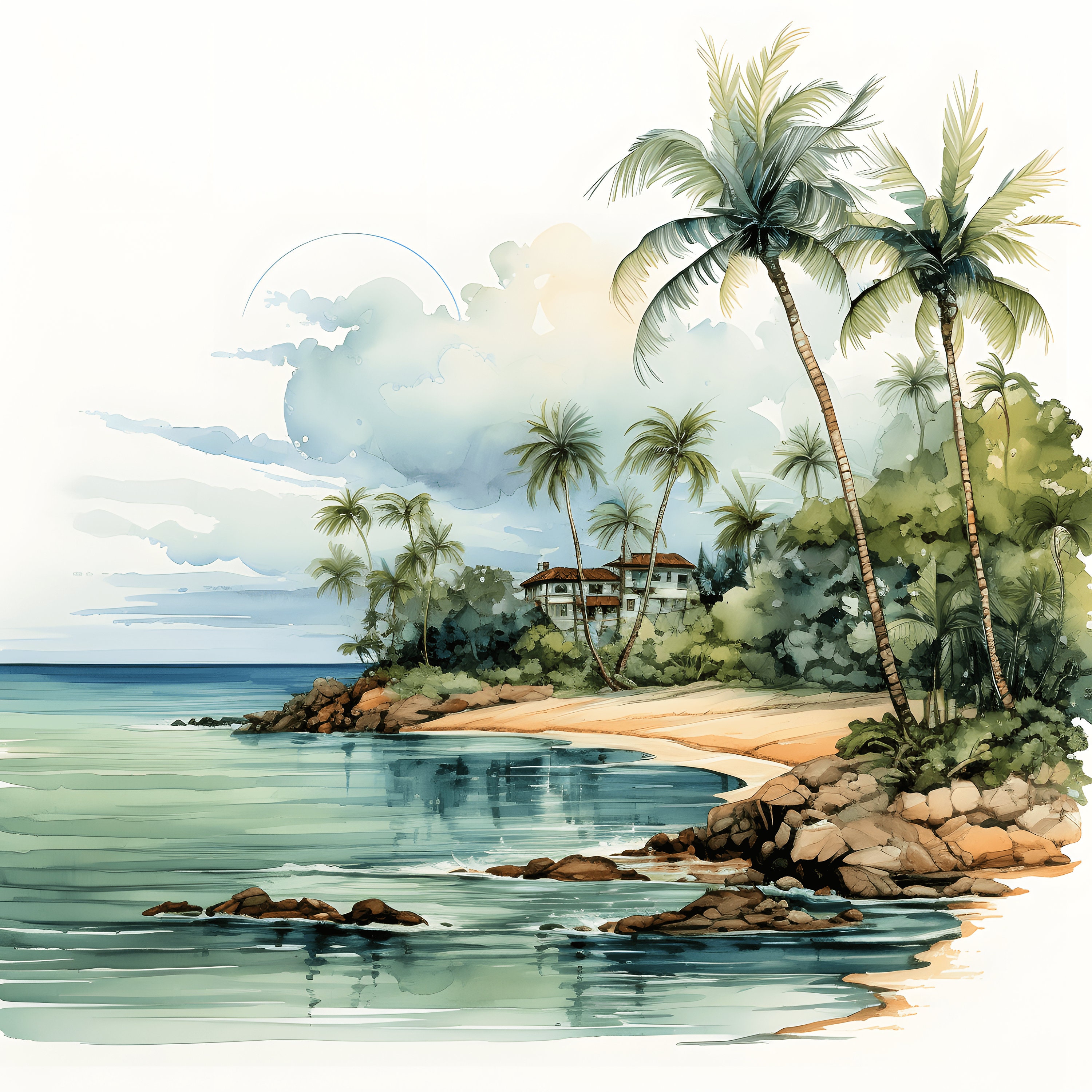 Palm Beach Watercolor Clip Art Bundle 20 High-quality PNG Files Instant ...