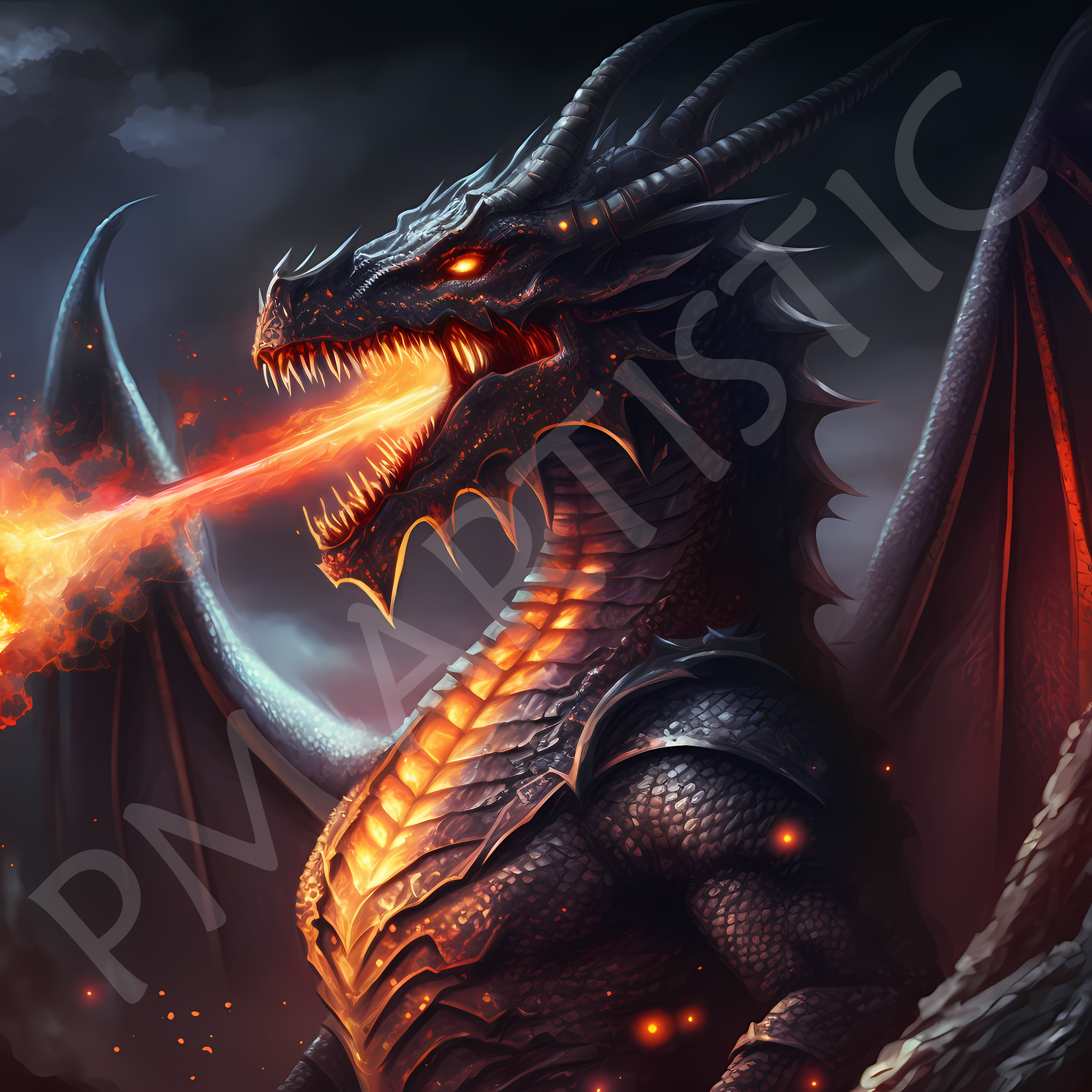Fantasy Fire Dragon Printable Wall Art Instant Download Print at Home ...