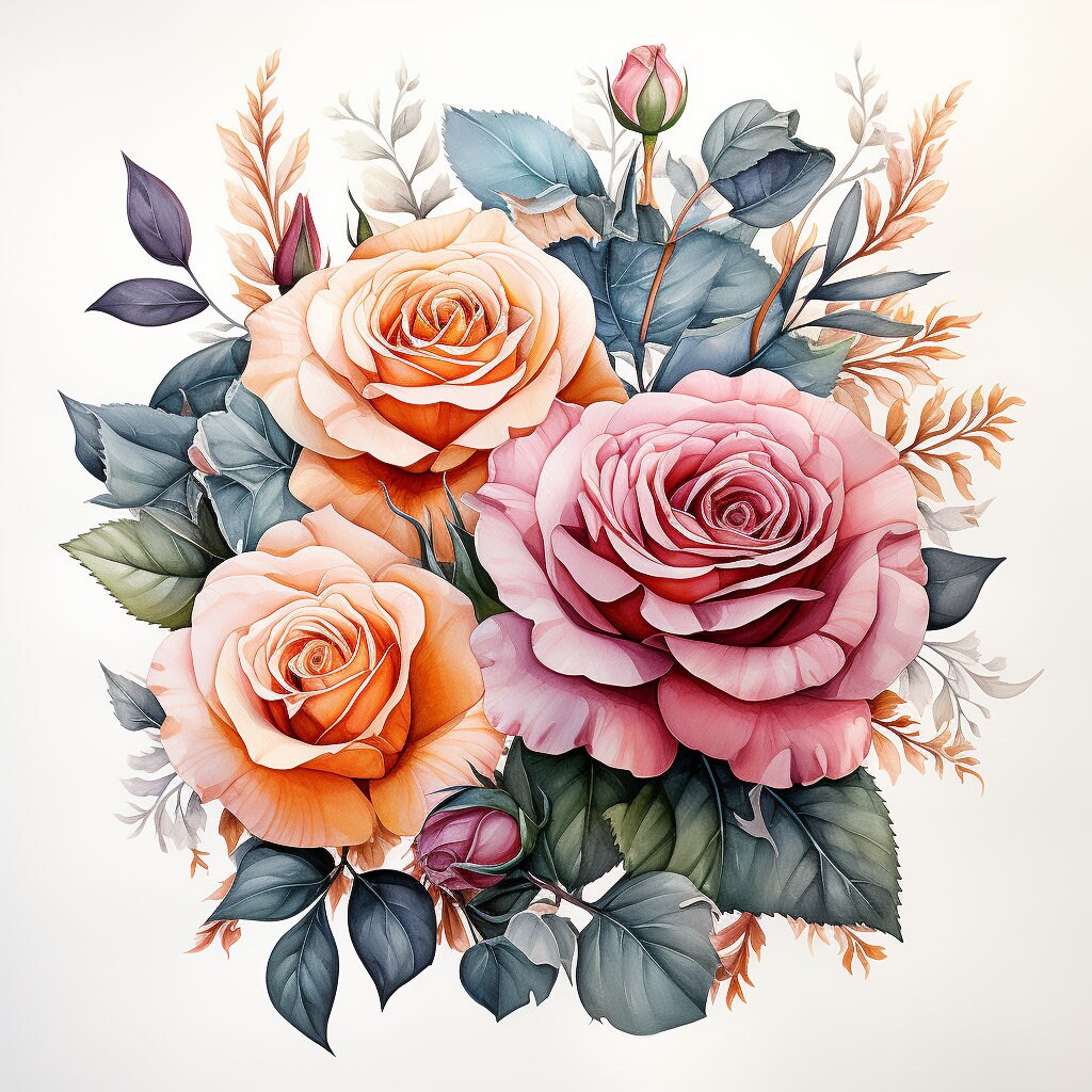 Colorful Rose Flowers Clip Art Bundle 20 High-quality PNG Files Instant ...