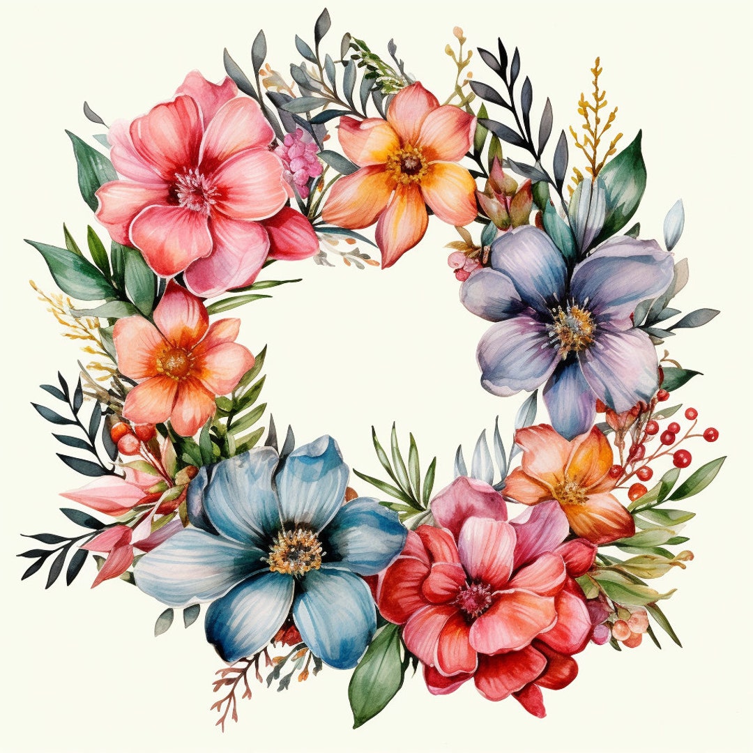Watercolor Floral Wreath Clipart Bundle 20 High-quality PNG Set ...