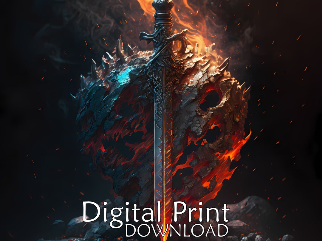 Medieval Sword and Shield Printable Wall Art Instant Download Print at ...