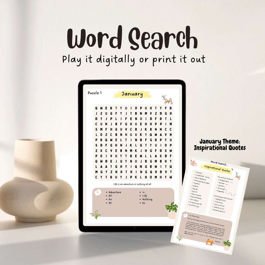 Inspirational Quotes Word Search Print and Play or Play Digitally ...