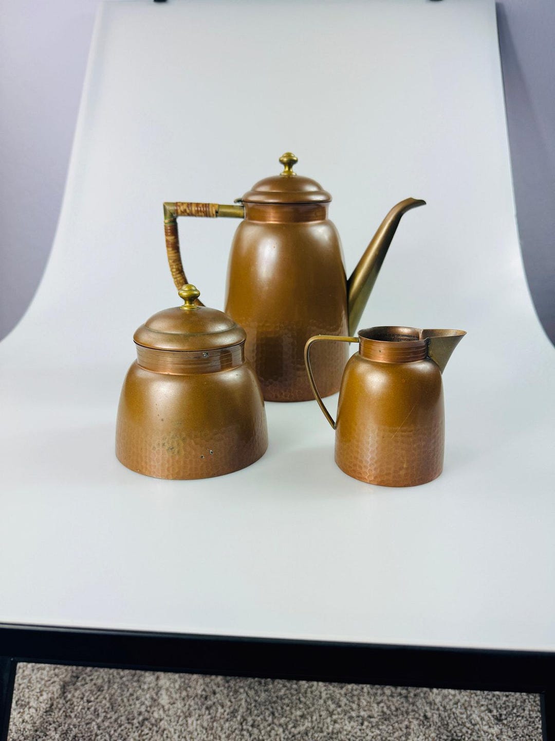 Vintage Hammered Copper and Brass Tea Set Teapot Sugar Bowl With Lid ...