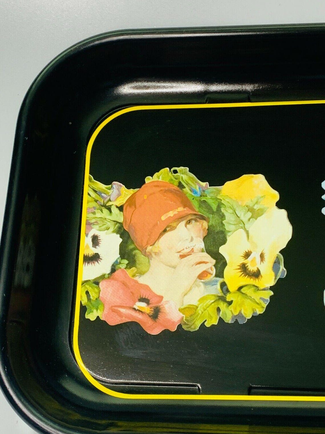 Coca-cola Metal Tray, Ladies With Pansies, Black Rectangle Tray - Etsy