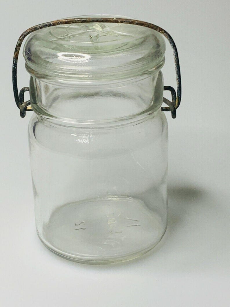 Vintage Clear Glass Jar With Wire Bail Lid - Etsy