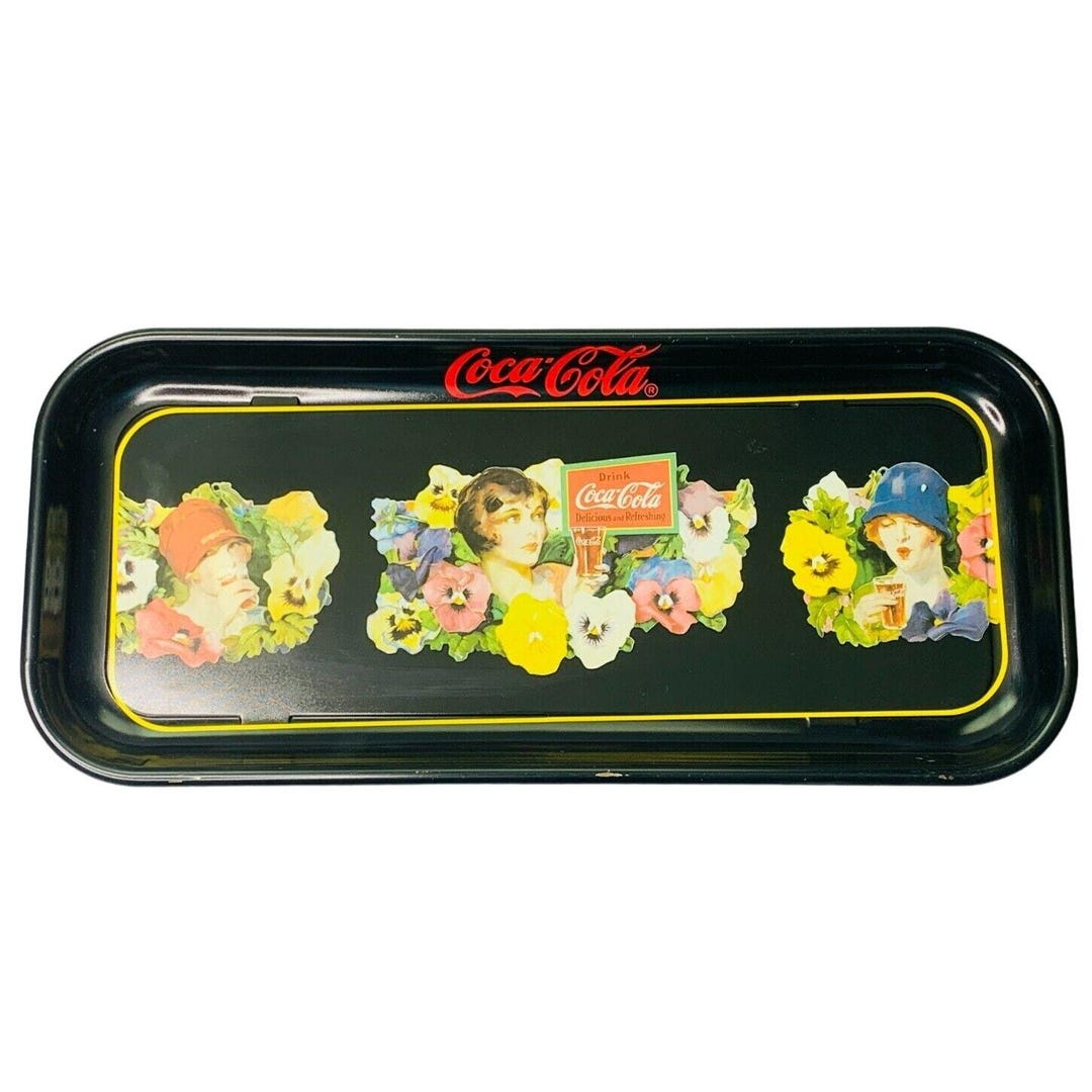 Coca-cola Metal Tray, Ladies With Pansies, Black Rectangle Tray - Etsy