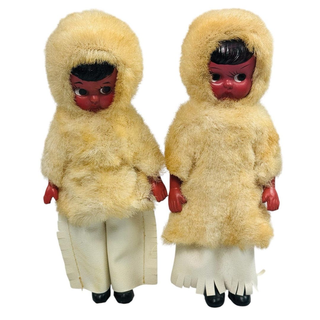 Vintage 6" Plastic Boy and Girl Eskimo Dolls Hard Plastic Painted Eyes ...