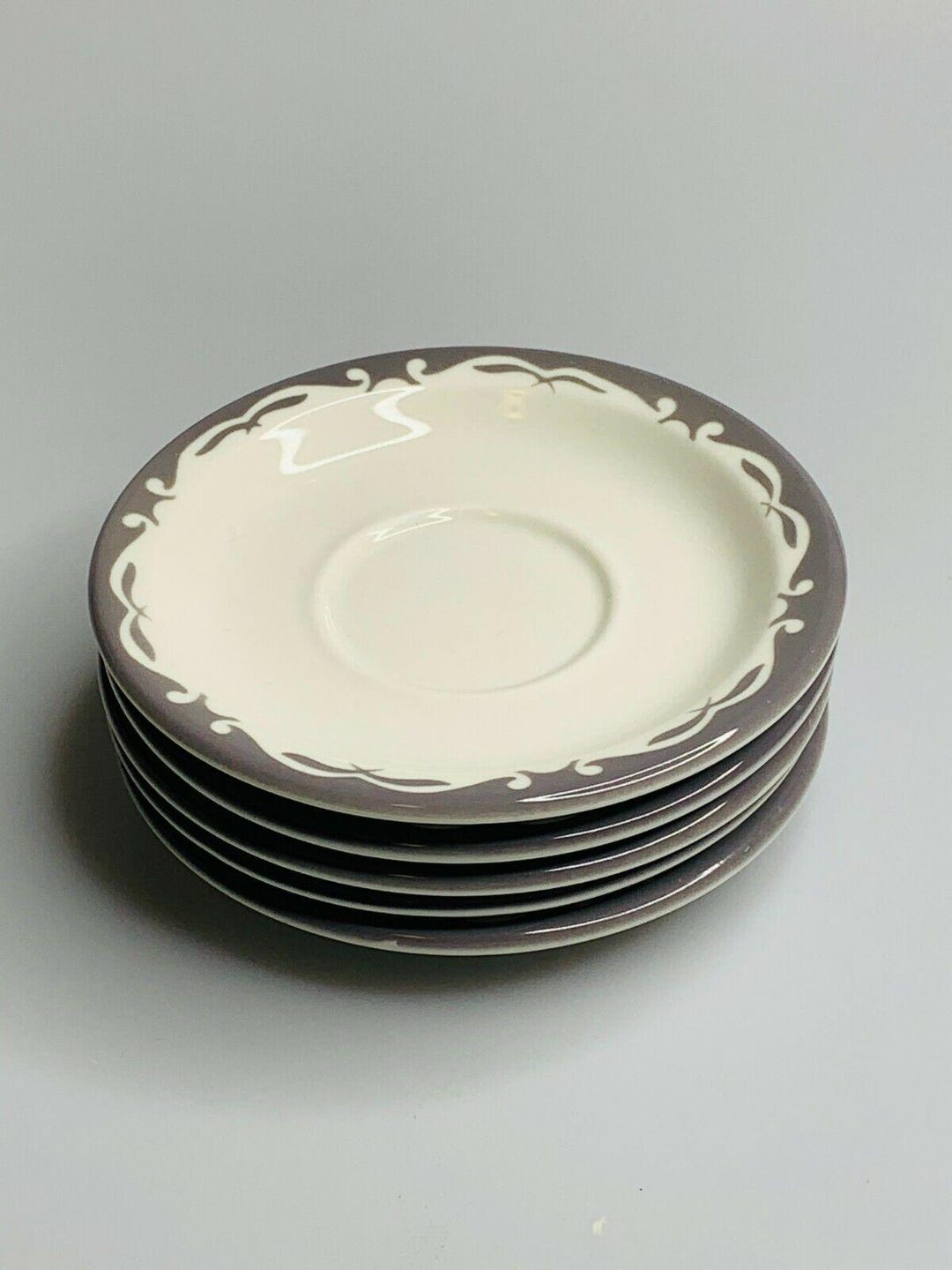 Vintage Gray and White 5.25" Teacup Saucer Plate, Set of 5 - Etsy