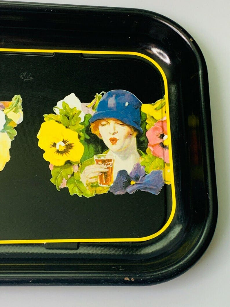 Coca-cola Metal Tray, Ladies With Pansies, Black Rectangle Tray - Etsy