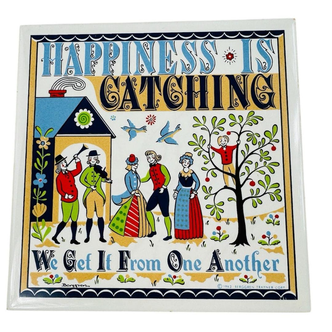 Vintage Berggren Trayner Ceramic Scandinavian Tile Trivet Happiness is ...