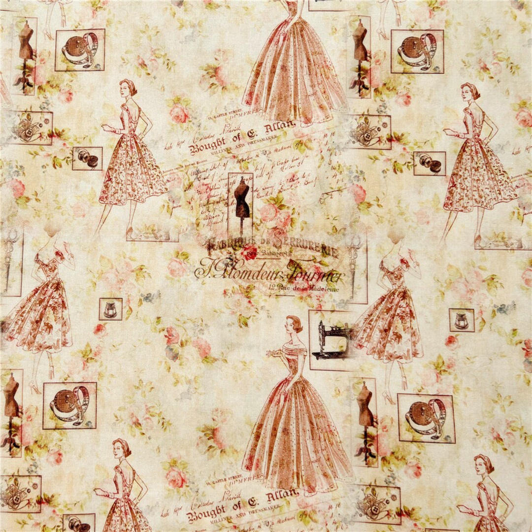 Beautiful Fabric Vintage Woman Fabric Lady Fabric Cotton Fabric by Half ...