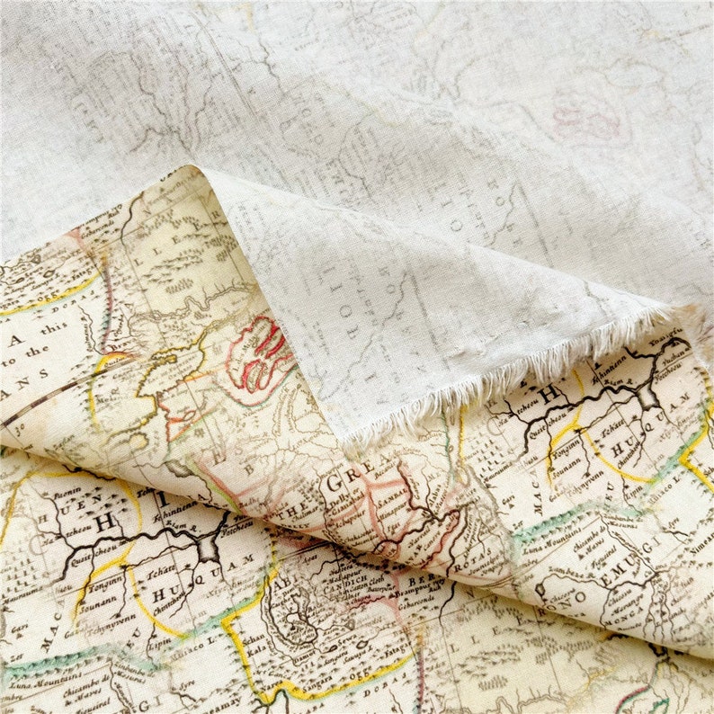 Beautiful Fabric Vintage Map Fabric Retro Fabric Cotton Fabric by Half ...