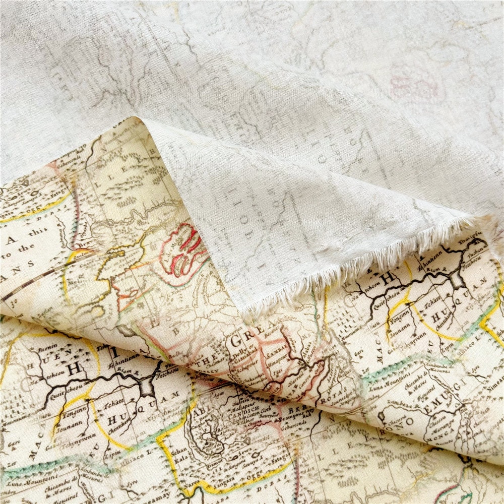 Beautiful Fabric Vintage Map Fabric Retro Fabric Cotton Fabric by Half ...