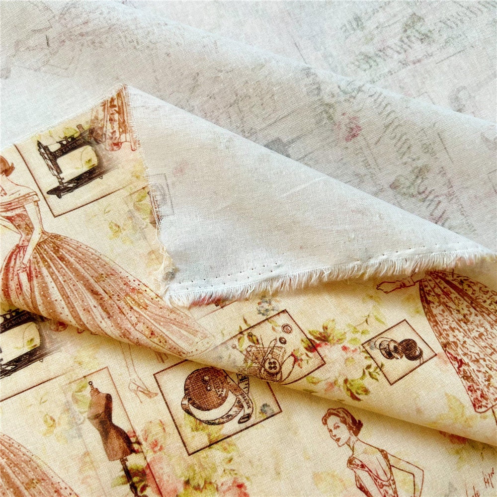 Beautiful Fabric Vintage Woman Fabric Lady Fabric Cotton Fabric by Half ...