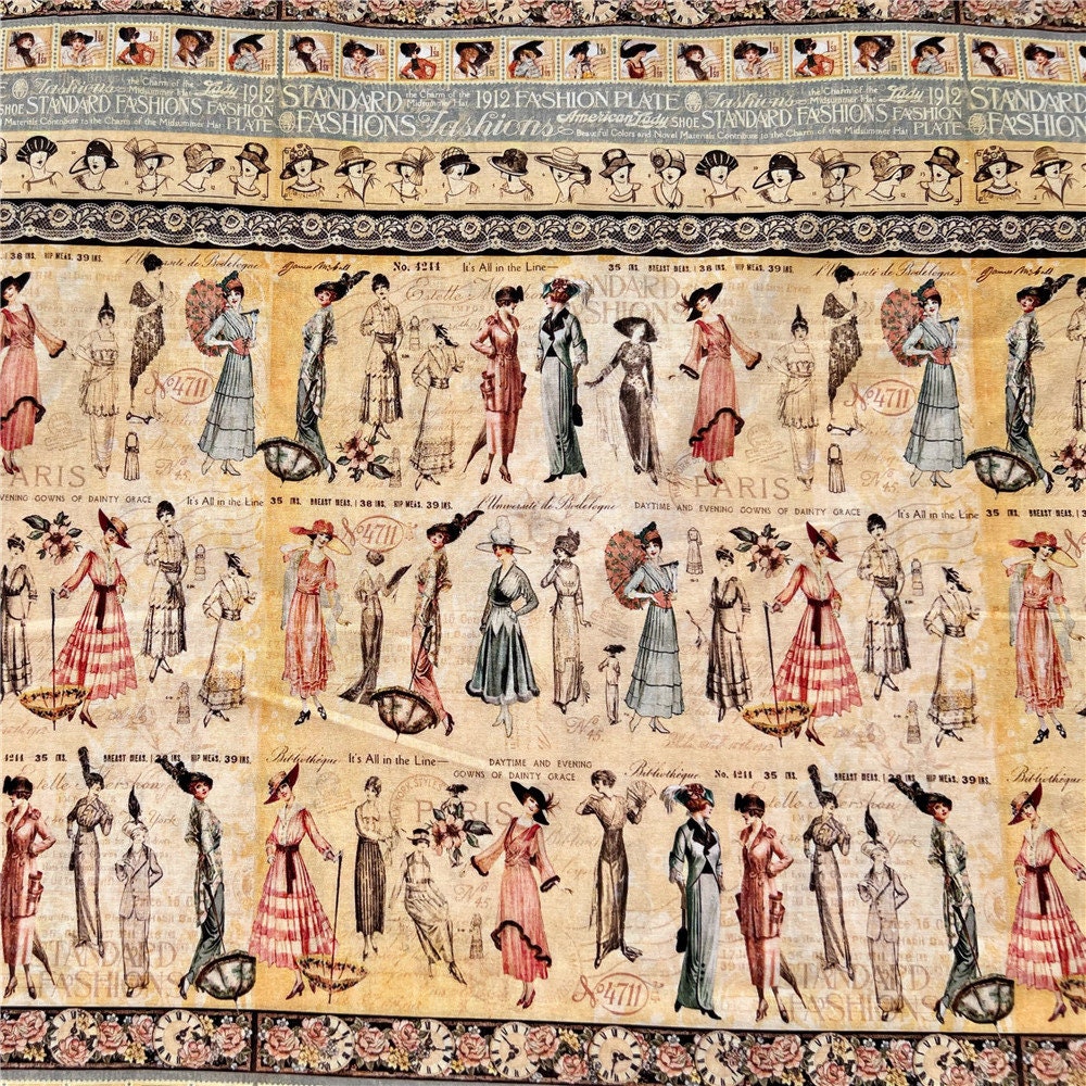 Beautiful Fabric Vintage Woman Fabric Lady Fabric Cotton Fabric by Half ...
