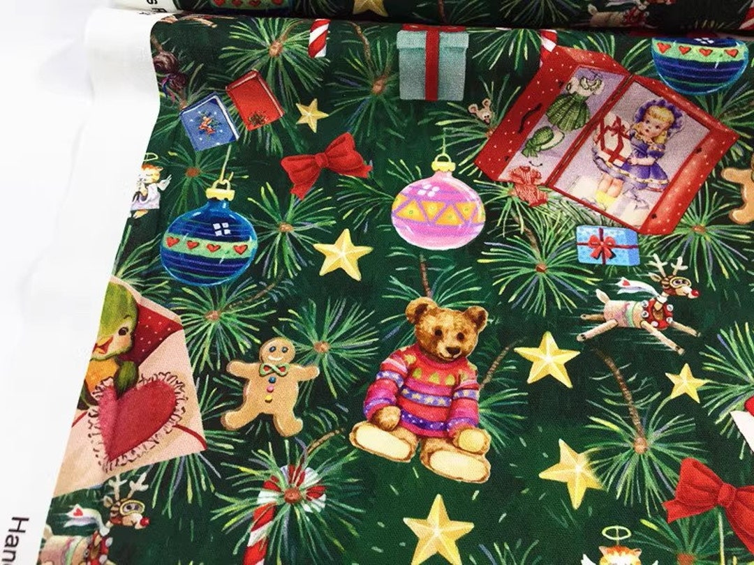 Vintage Retro Christmas Fabric Cotton Fabric Animal Toy Fabric by Half ...