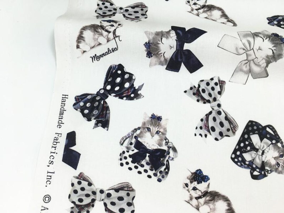 Cute Cat Fabric 100% Cotton Fabric Bow Fabric Kittens Fabric Animal ...