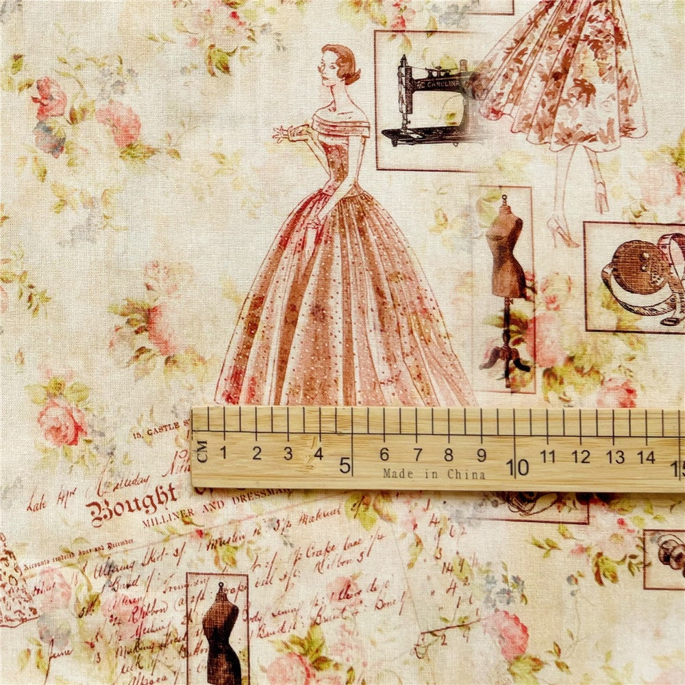 Beautiful Fabric Vintage Woman Fabric Lady Fabric Cotton Fabric by Half ...
