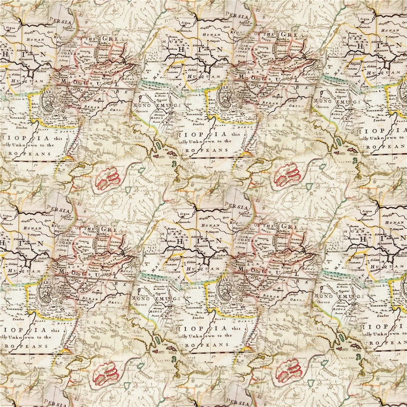 Beautiful Fabric Vintage Map Fabric Retro Fabric Cotton Fabric by Half ...