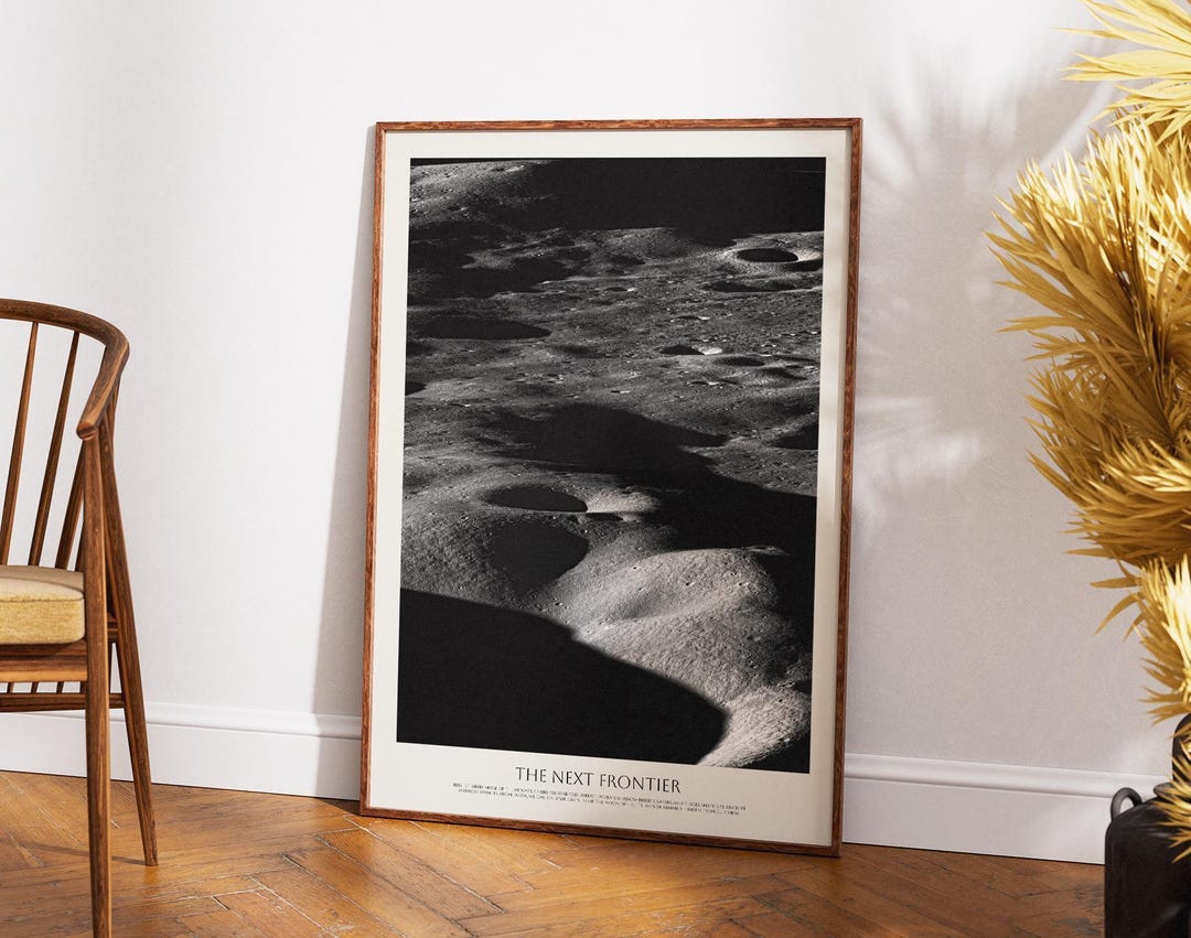 Lunar Surface Art Print: Black and White Moonscape, Astronomy Wall ...