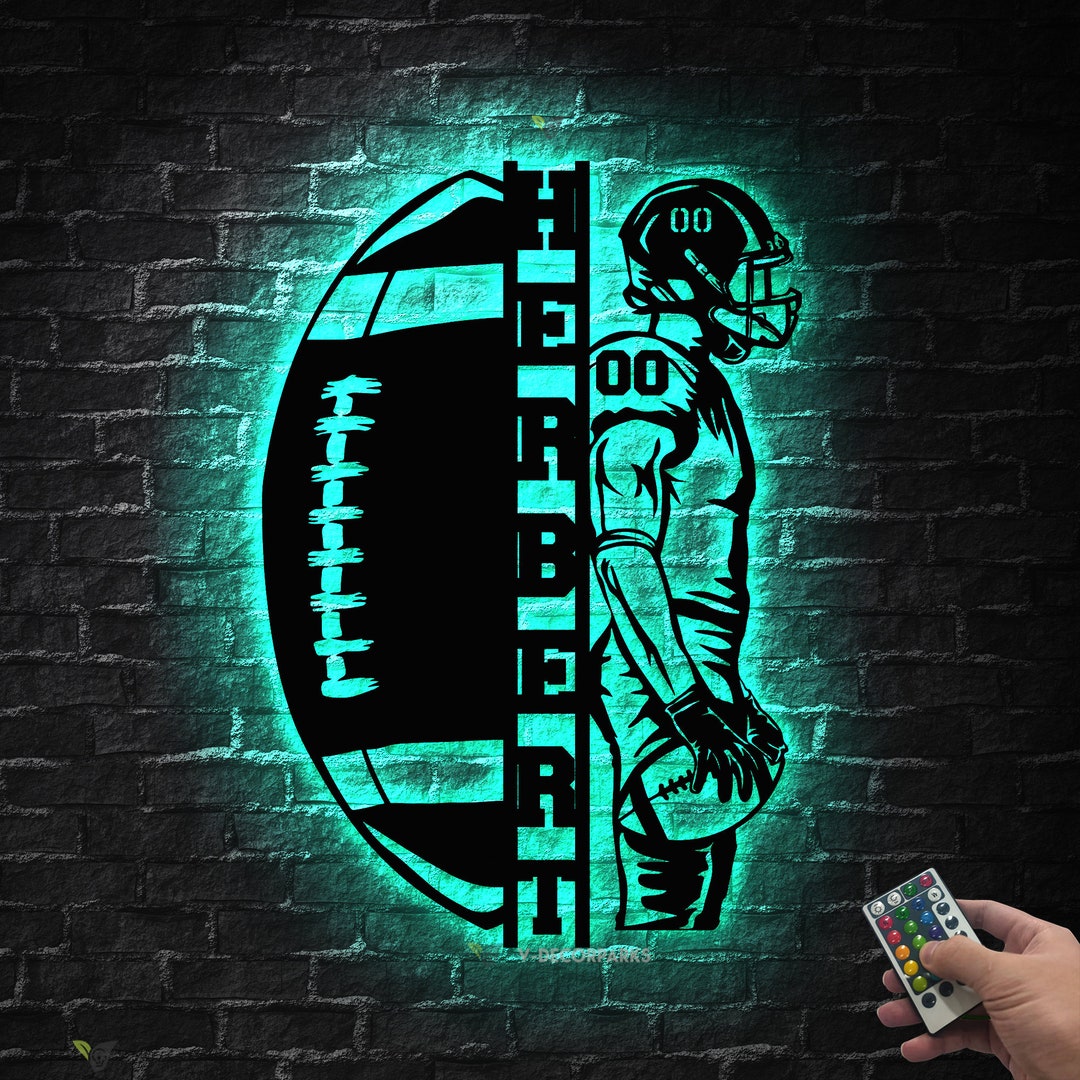 Custom Football Player Metal Wall Art Led Light Football Name - Etsy