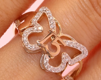 14K Gold 15 Anos Quinceanera Crown RING/ Fifteen CZ Stones for Sweet ...