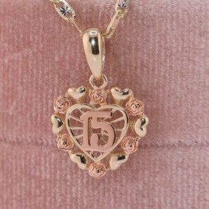 14K Gold Tiny 15 Anos Quinceanera Pendant/ Fifteen CZ Stones for Sweet ...