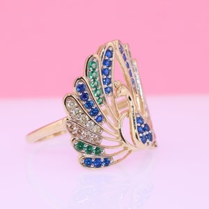 14k Solid Gold Peacock Ring/ CZ Peacock Ring / Gift / Gift for Her ...