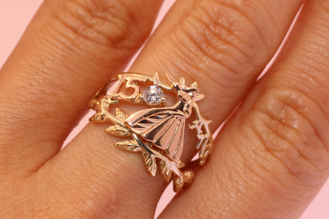 14K Gold 15 Anos Quinceanera RING/ Fifteen CZ Stones for Sweet 15th ...