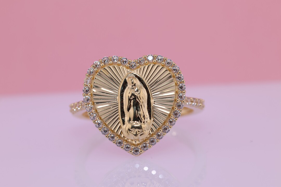14k Solid Gold Virgin Mary Virgen Maria Lady Guadalupe Ring Gift for ...