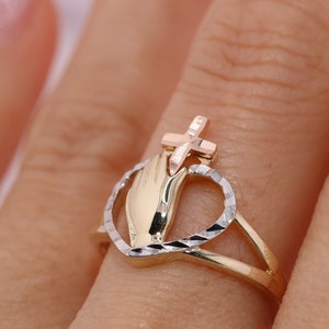 14k Solid Gold Praying Hands RING/ Gift for Her/ Religious Gift ...