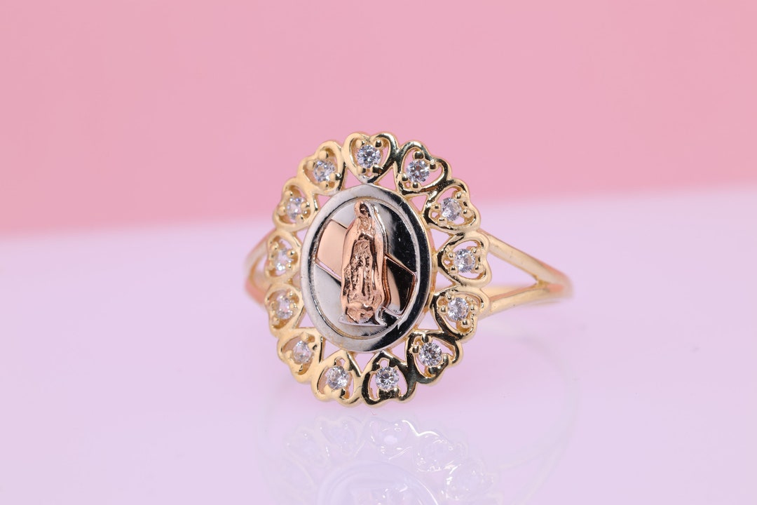 14k Solid Gold Virgin Mary Virgen Maria Lady Guadalupe Ring Gift for ...