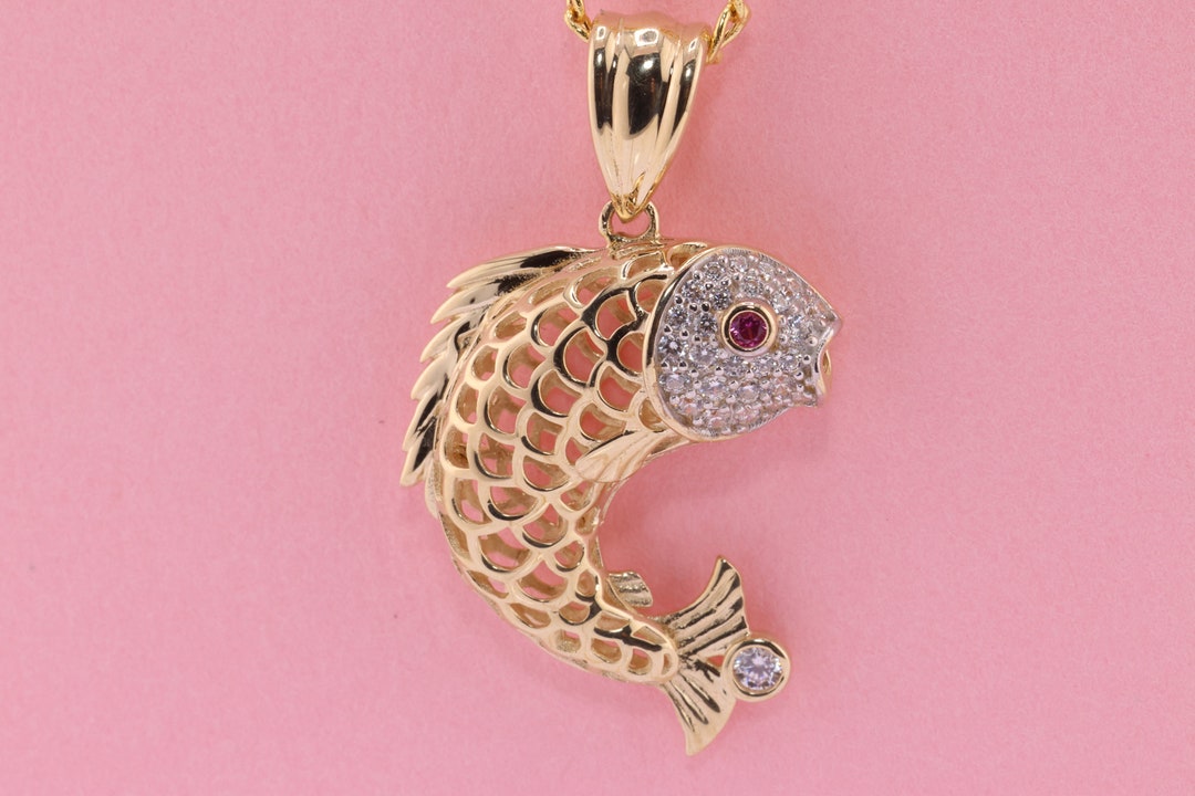 14K CZ Fish Necklaces /koi Fish Yin Yang Japanese Symbol/ 14K ...