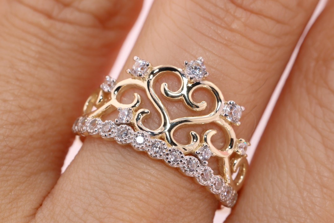14K Gold 15 Anos Quinceanera Crown RING/ Fifteen CZ Stones for Sweet 15 ...