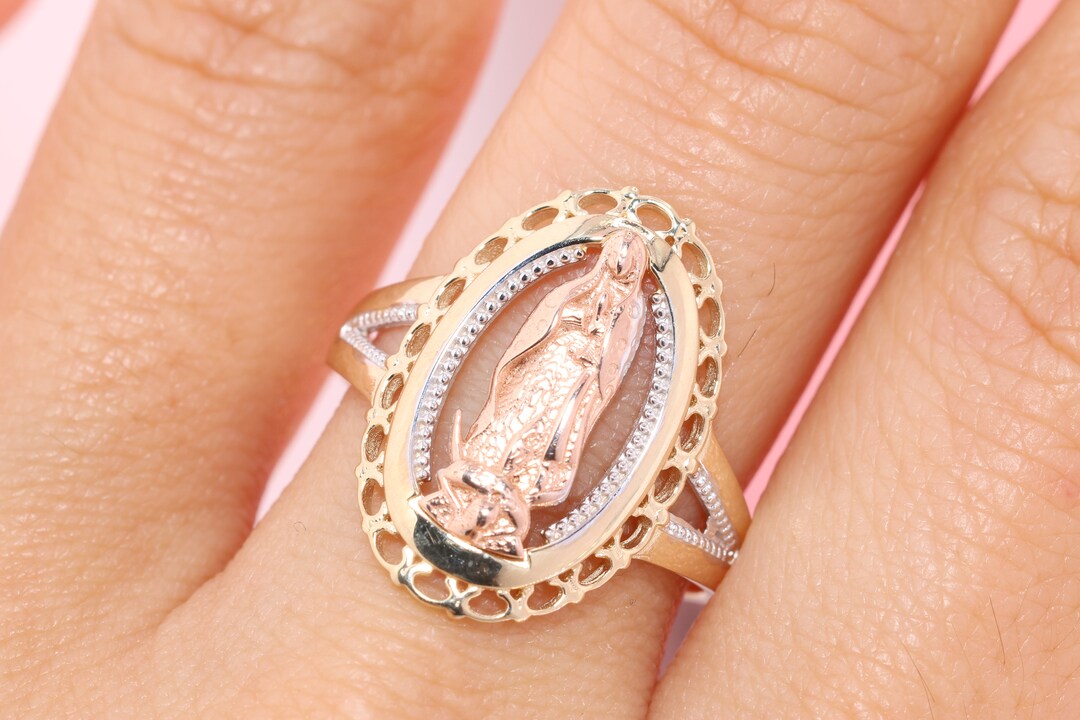 14k Solid Gold Virgin Mary Virgen Maria Lady Guadalupe Ring Gift for ...