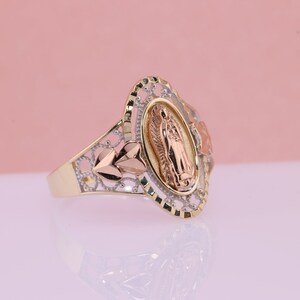 14k Solid Gold Virgin Mary Virgen Maria Lady Guadalupe Ring Gift for ...
