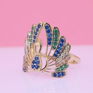14k Solid Gold Peacock Ring/ CZ Peacock Ring / Gift / Gift for Her ...